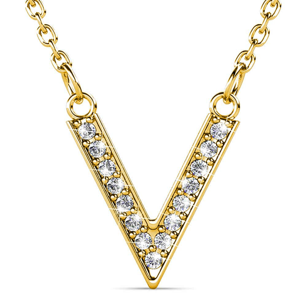 Luxury V Shaped Pendant Necklace in White Gold Embellished With ...